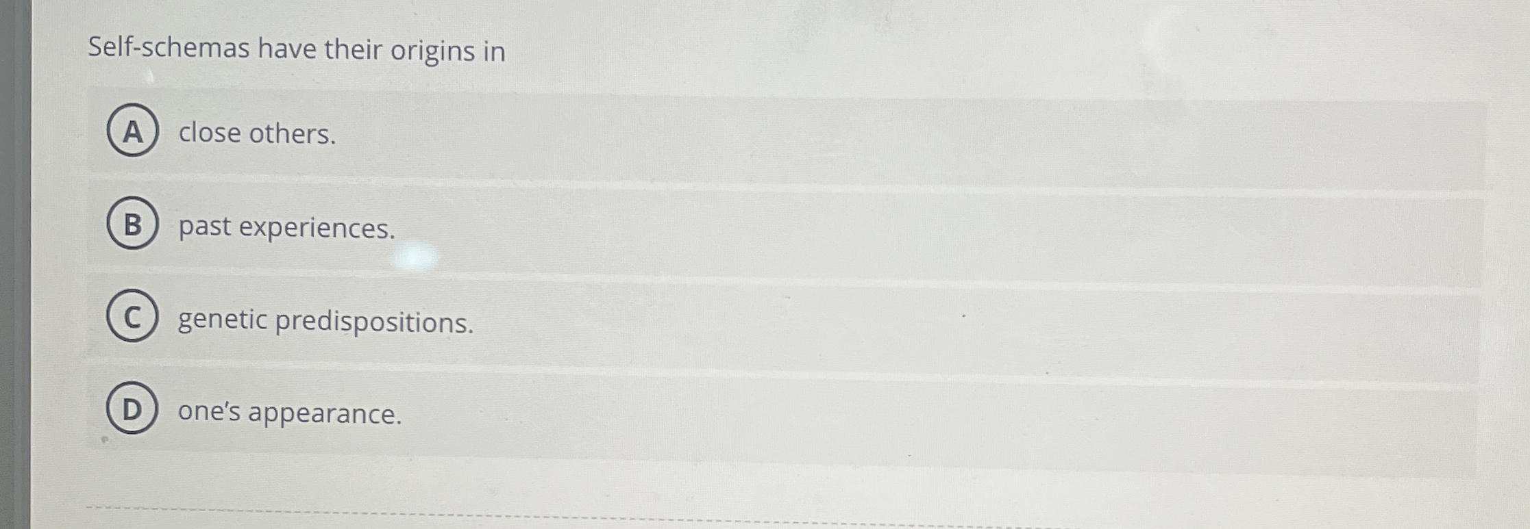 Solved Self-schemas have their origins inclose others.past | Chegg.com