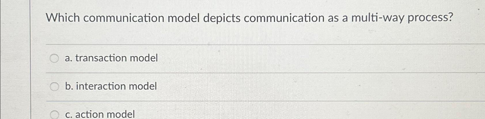 Solved Which communication model depicts communication as a | Chegg.com