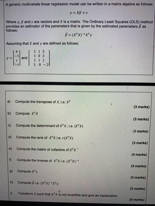 Solved A generic multivariate linear regression model can be | Chegg.com