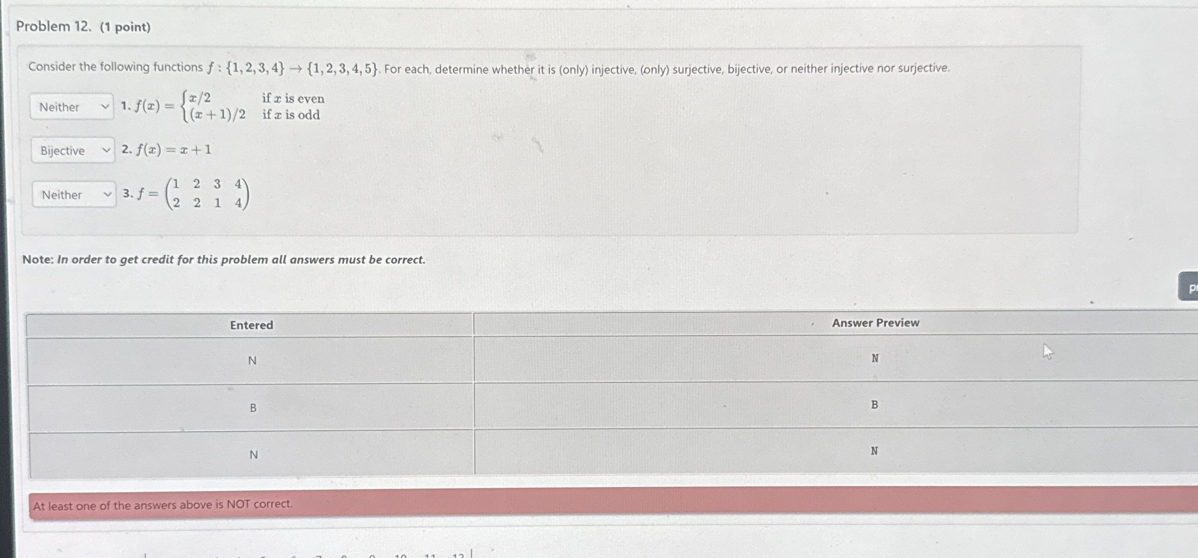 Solved Problem 12. (1 ﻿point)Consider the following | Chegg.com