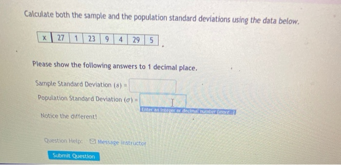 Solved Calculate both the sample in the population standard | Chegg.com