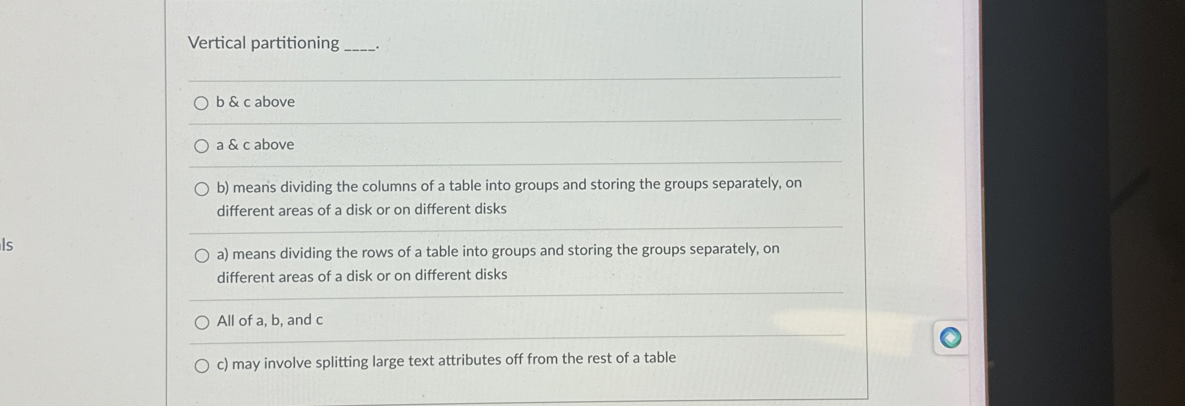 Solved Vertical partitioning q, .b & c abovea & c aboveb) | Chegg.com