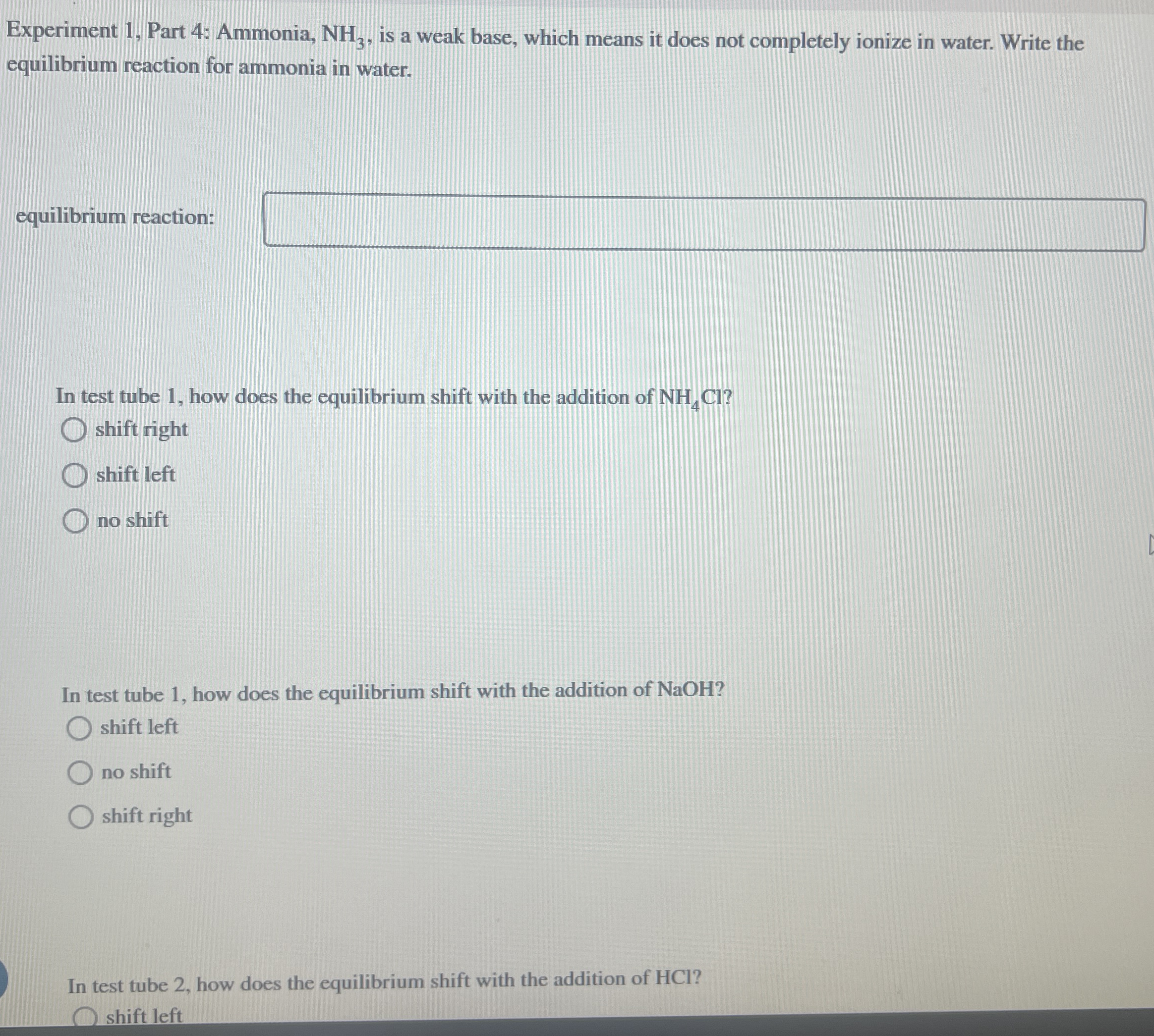 Solved Experiment 1, ﻿Part 4: Ammonia, NH3, ﻿is a weak base, | Chegg.com