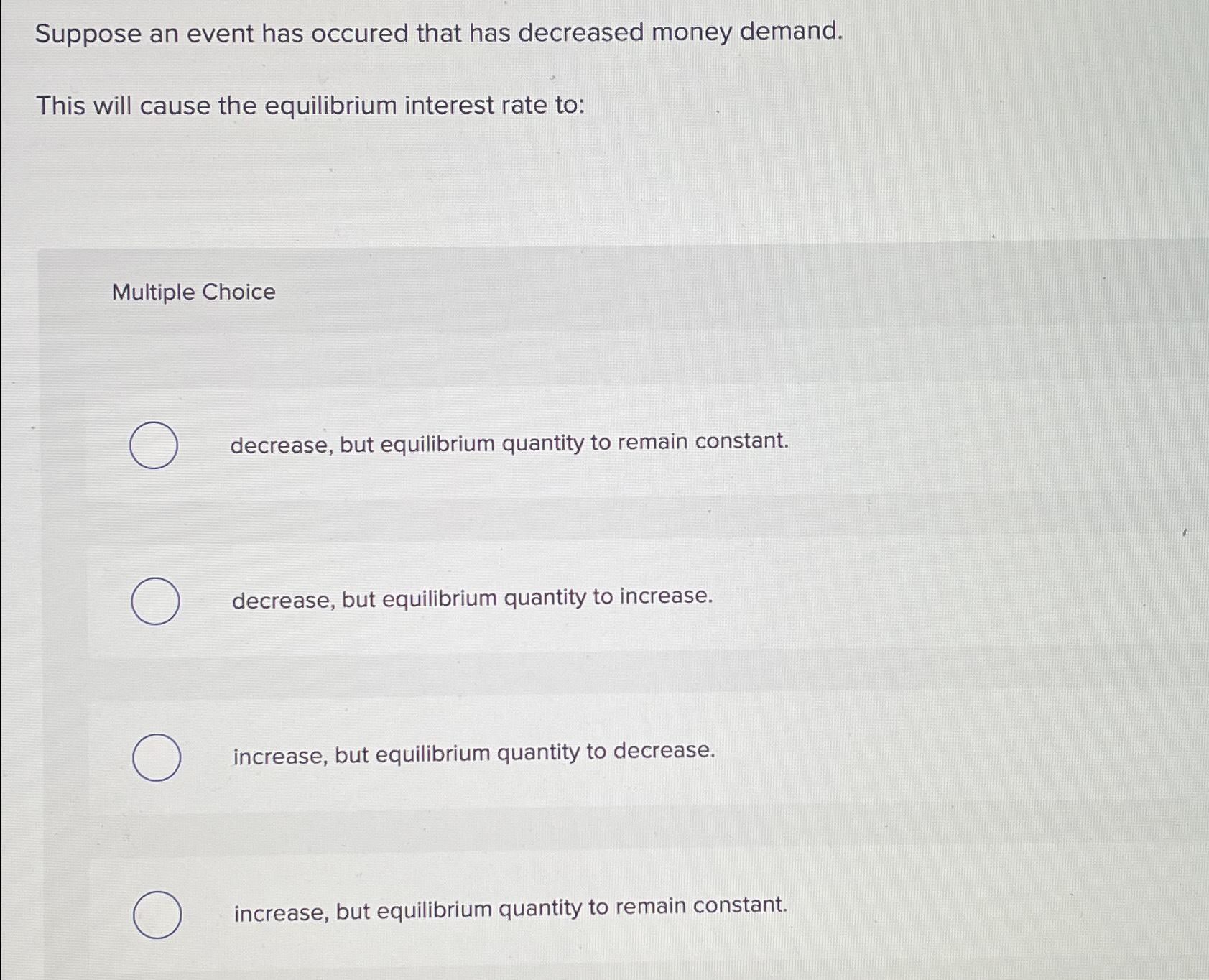 Solved Suppose an event has occured that has decreased money | Chegg.com