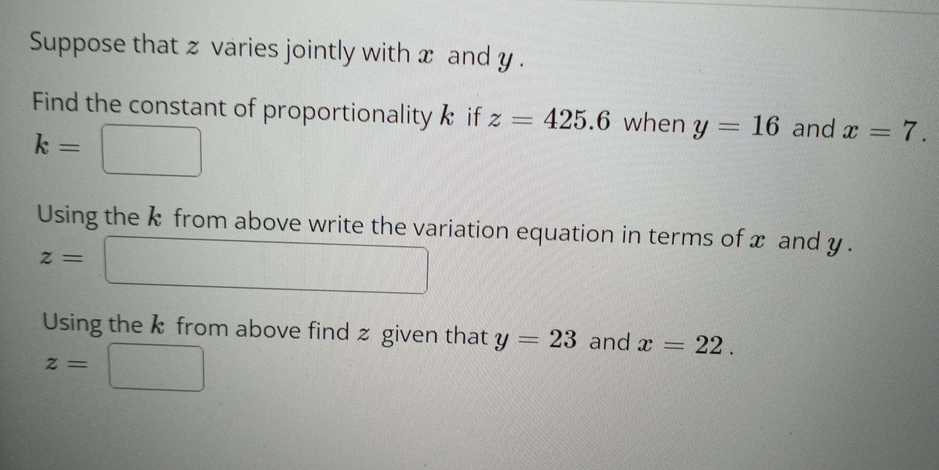 Solved Suppose that z varies jointly with x and y. Find the | Chegg.com