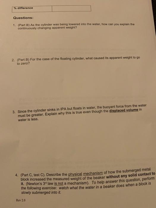 Solved % difference Questions: 1. (Part B) As the cylinder | Chegg.com
