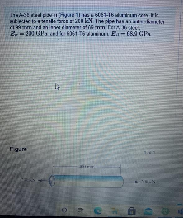 Solved The A-36 steel pipe in (Figure 1) has a 6061-T6 | Chegg.com