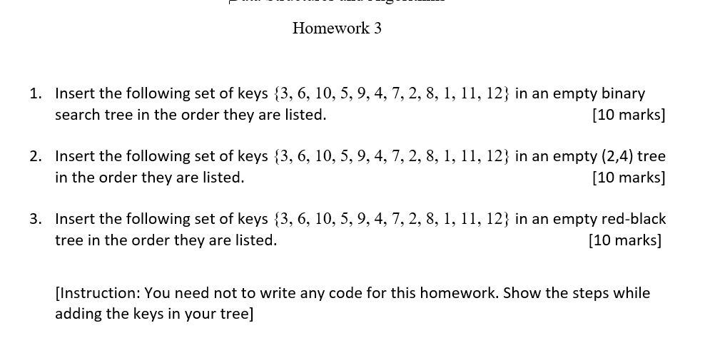 Solved Homework 3Insert the following set of keys | Chegg.com