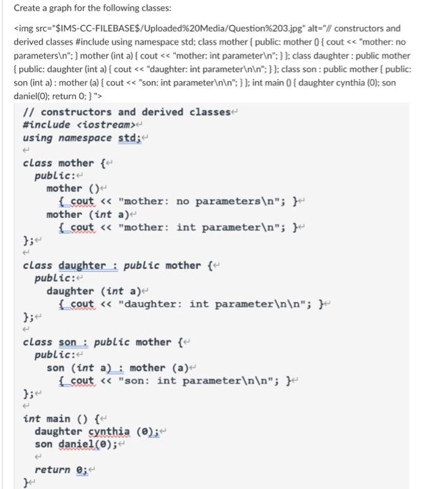 Solved Create a graph for the following classes: \n"; \} | Chegg.com