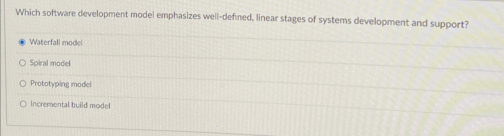 Solved Which software development model emphasizes | Chegg.com
