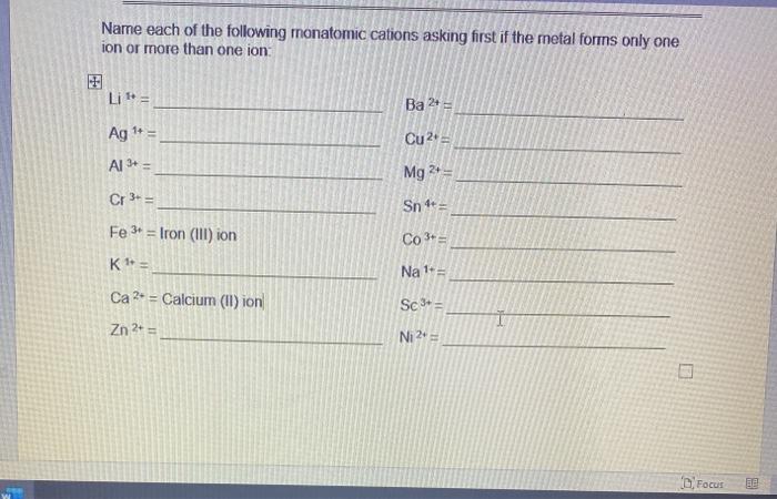 Solved Narne each of the following monatomic cations asking | Chegg.com