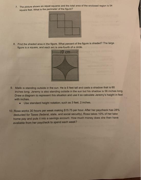 Solved 7. The picture shows six equal squares and the total | Chegg.com