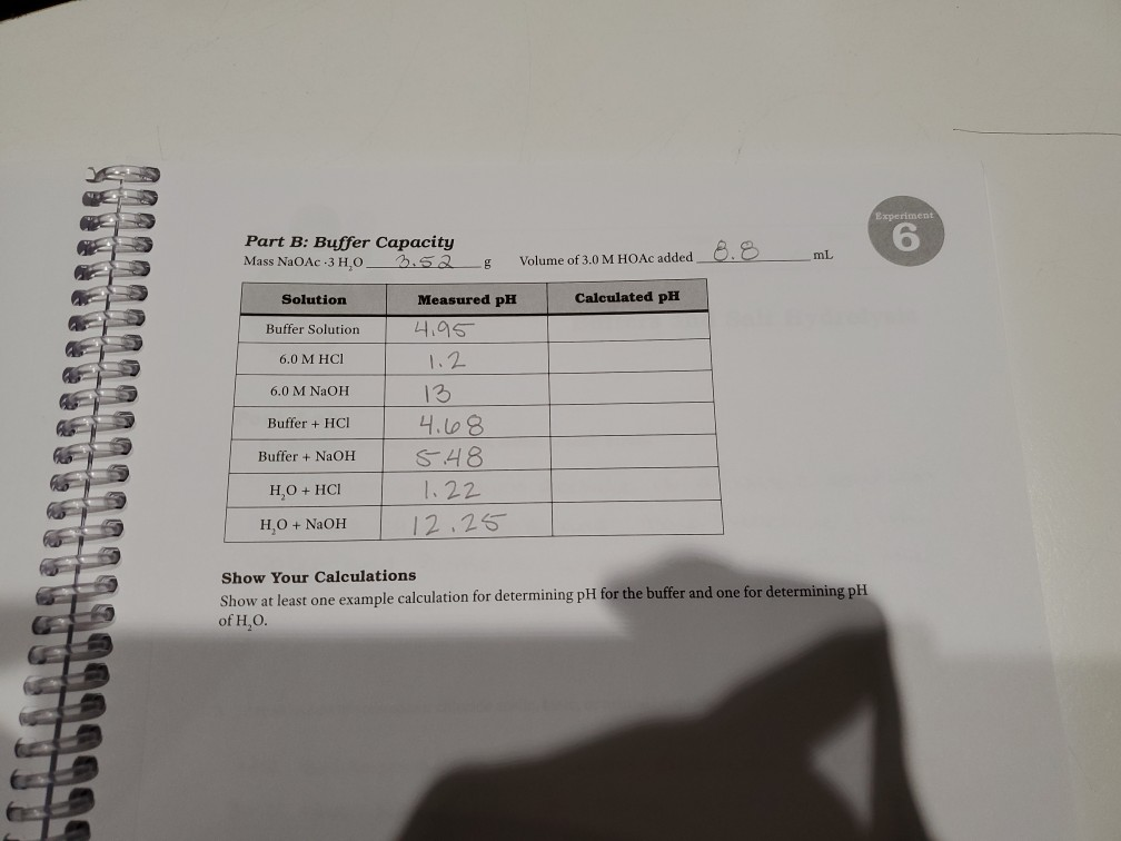 Solved Experiment Part B: Buffer Capacity Mass NaOAC-3 HO | Chegg.com