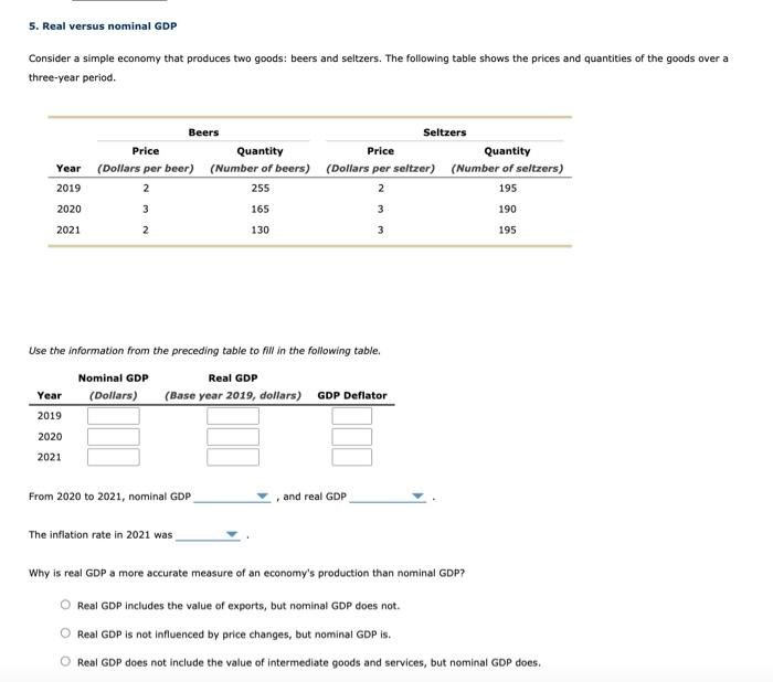 Solved 5. Real versus nominal GDP Consider a simple economy | Chegg.com