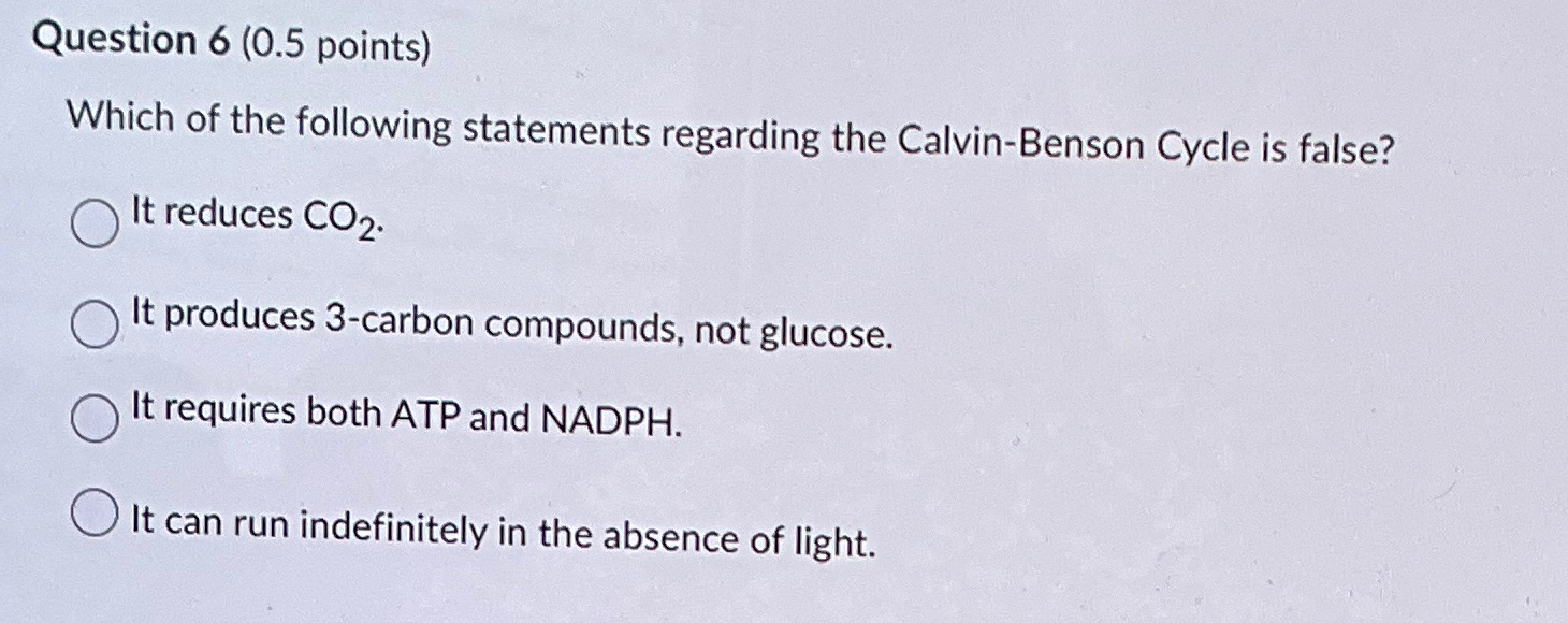 Solved Question 6 ( 0.5 ﻿points)Which of the following | Chegg.com