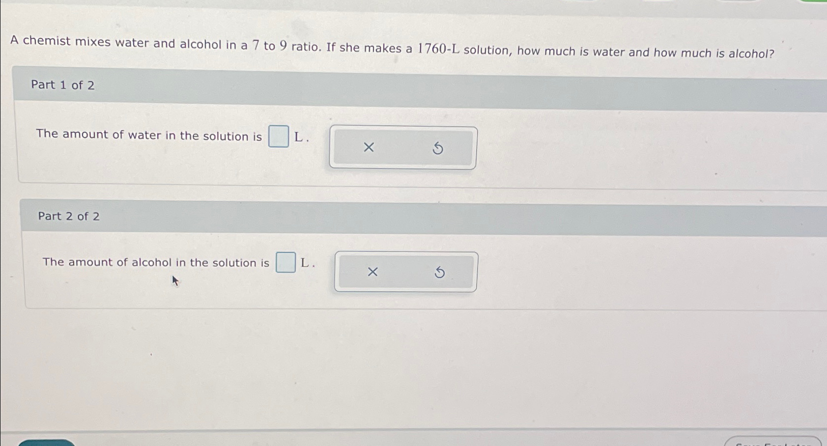 Solved A chemist mixes water and alcohol in a 7 ﻿to 9 | Chegg.com