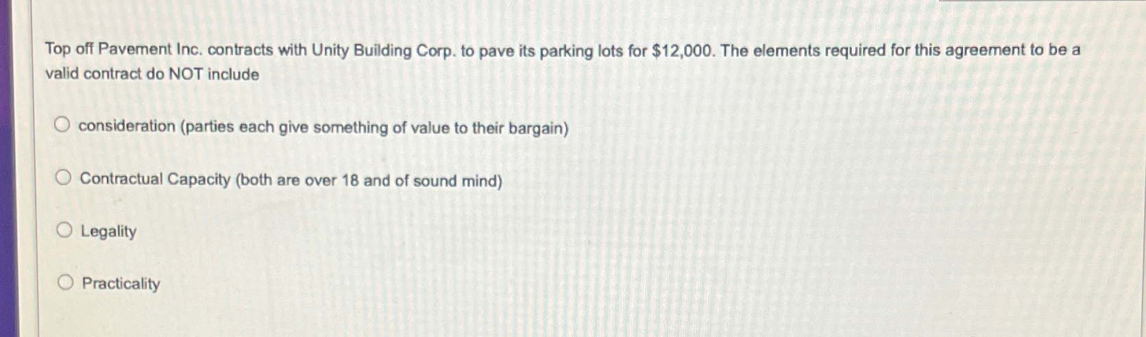 Solved Top off Pavement Inc. contracts with Unity Building | Chegg.com