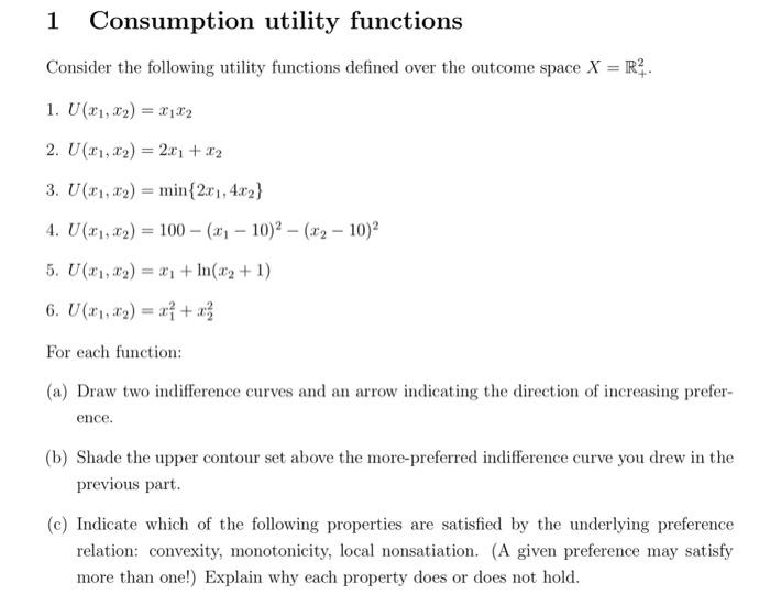 Solved Consider the following utility functions defined over | Chegg.com