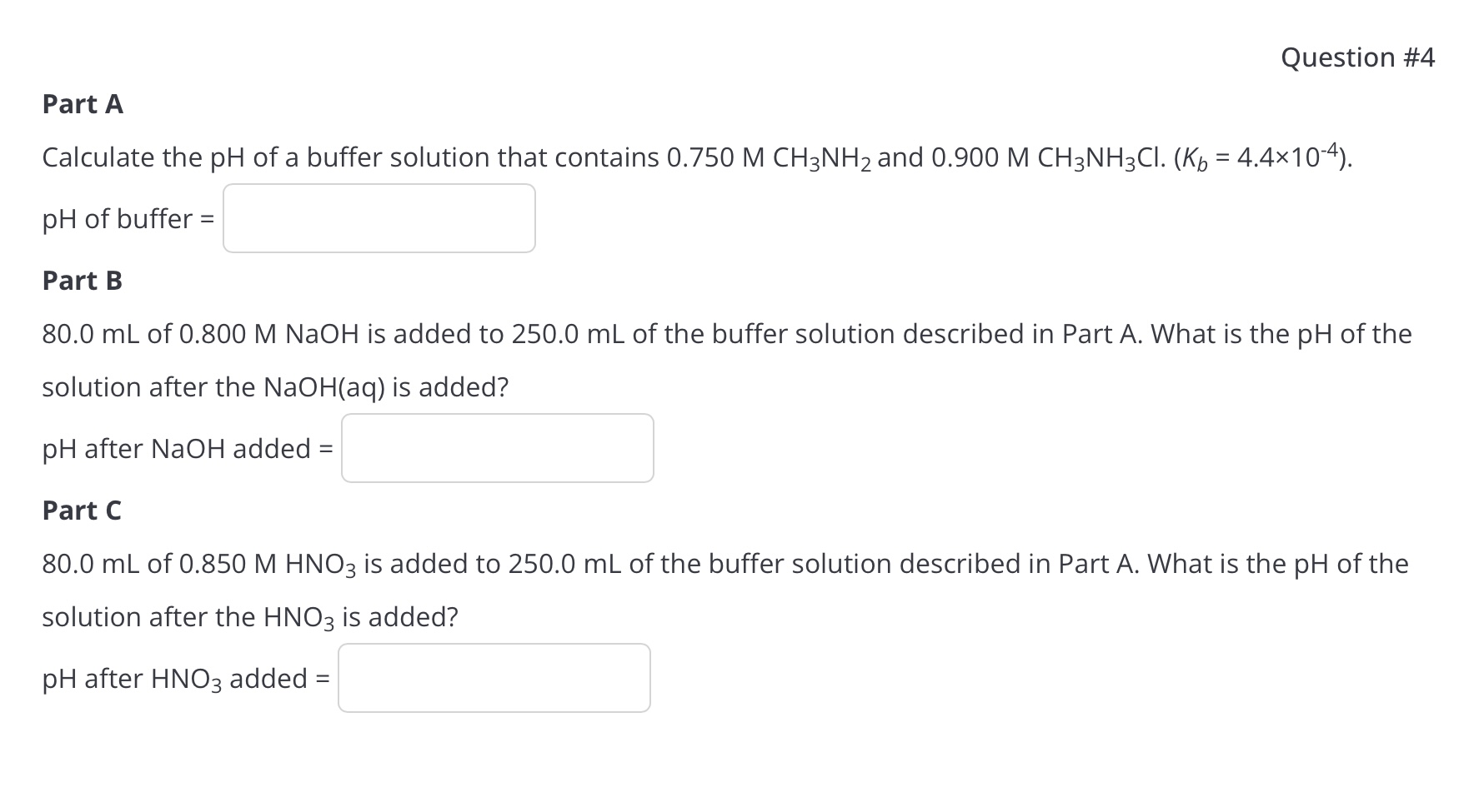 Solved Question #4Part ACalculate the pH ﻿of a buffer | Chegg.com