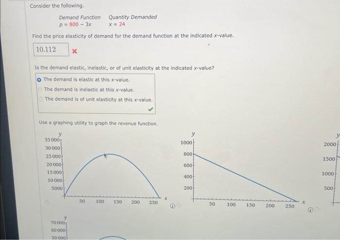 Solved Demand Function p = 800 - 3x Quantity Demanded X = 24 | Chegg.com