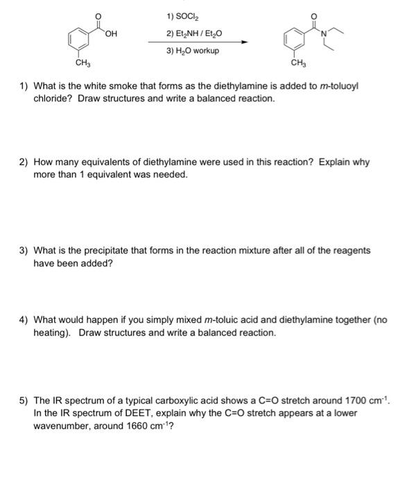 Solved ОН 1) SOCI 2) Et2NH / Et, 3) H0 workup CHE сн. 1) | Chegg.com