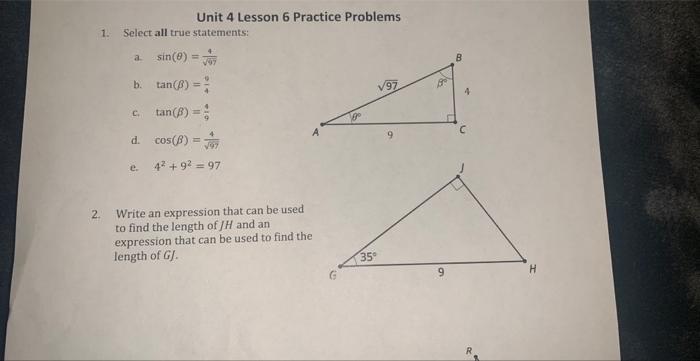 Solved Unit 4 Lesson 6 Practice Problems 1. Select all true | Chegg.com