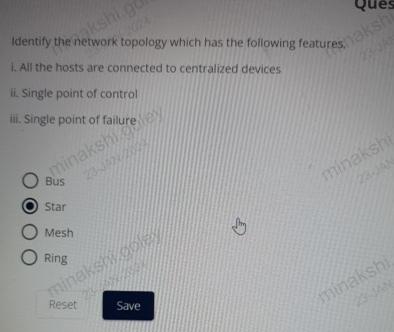 Solved Identify the network topology which has the following | Chegg.com