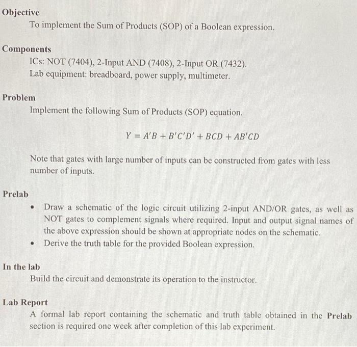Solved Objective To implement the Sum of Products (SOP) of a | Chegg.com
