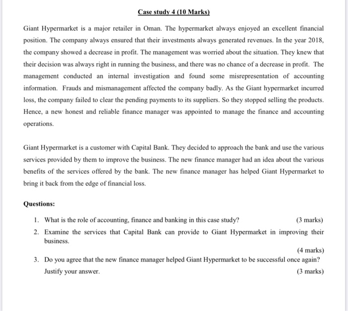 Solved Case study 4 (10 Marks) Giant Hypermarket is a major | Chegg.com