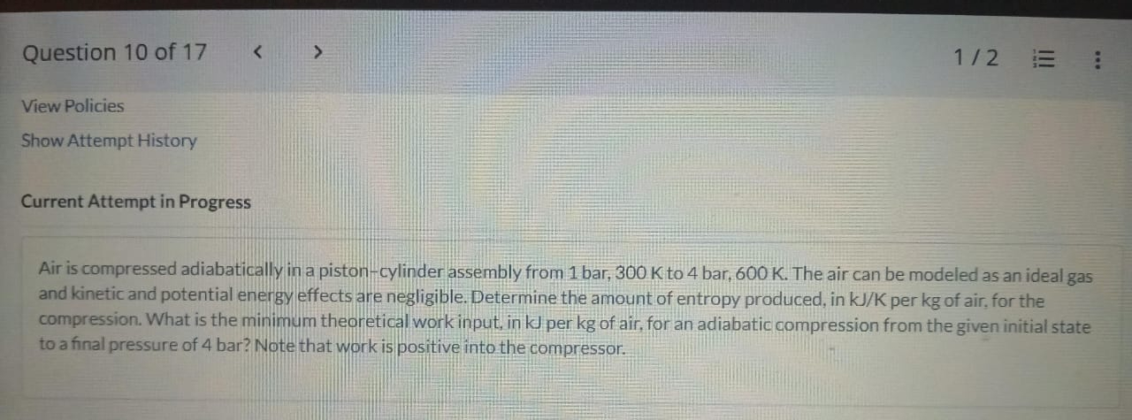 Solved Air is compressed adiabatically in a piston-cylinder | Chegg.com