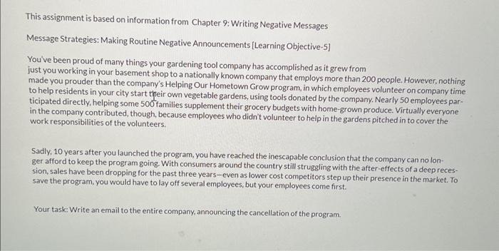 This assignment is based on information from Chapter | Chegg.com