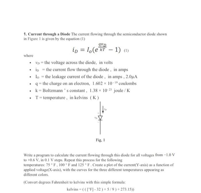 Solved . 1. Current through a Diode The current flowing | Chegg.com