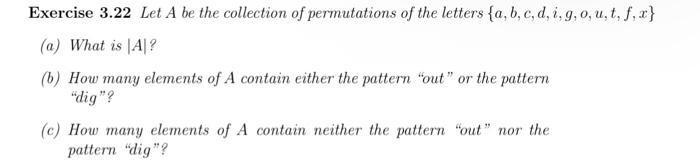 Solved Exercise 3.22 Let A be the collection of permutations | Chegg.com