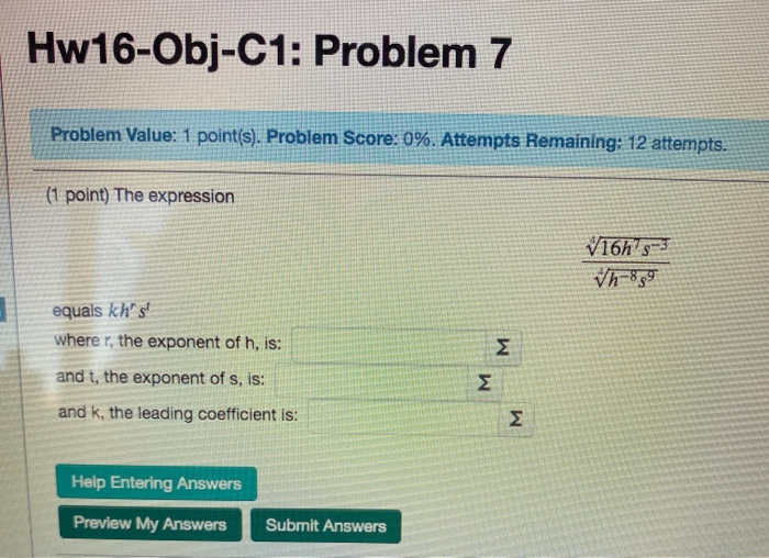 Solved Hw16-Obj-C1: Problem 7 Problem Value: 1 point(s). | Chegg.com