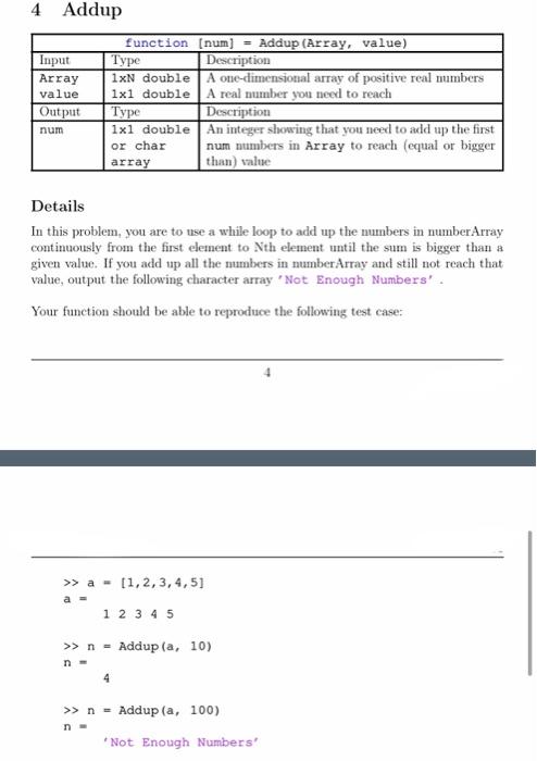Solved 4 Addup Function Num Addup Array Value Input 5819