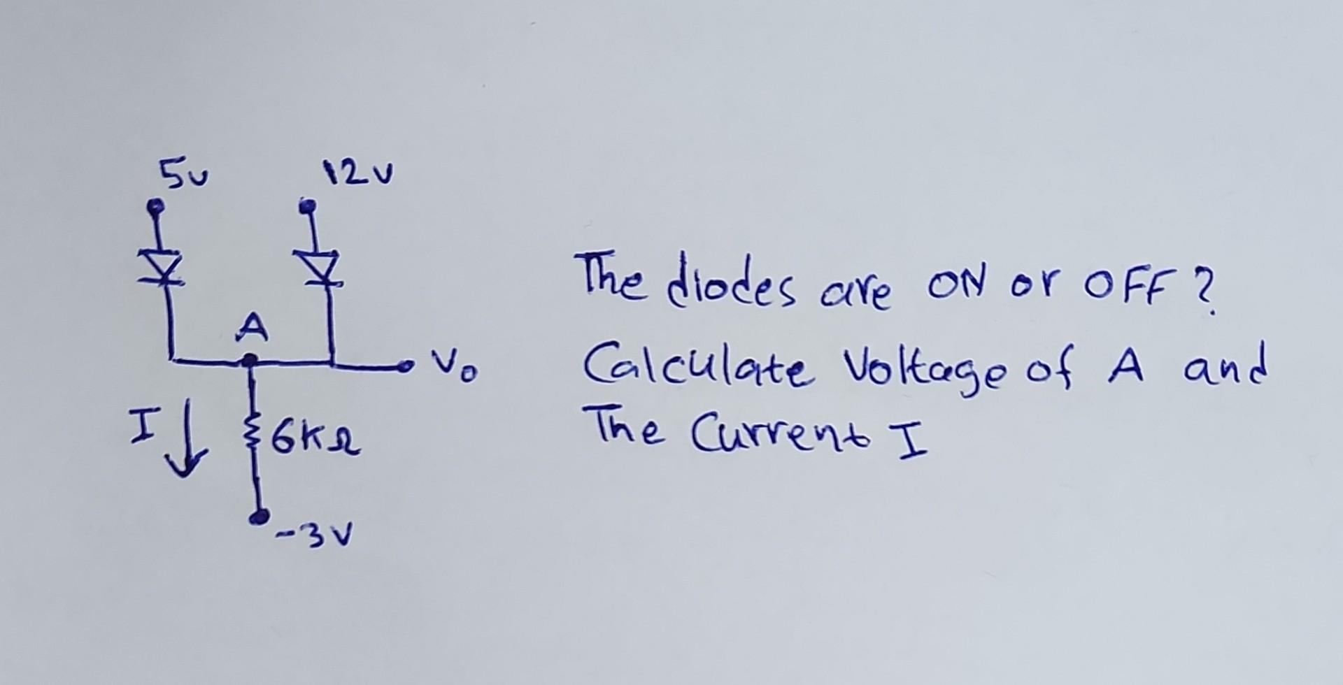 Solved The diodes are on or off? Calculate voltage of A and | Chegg.com