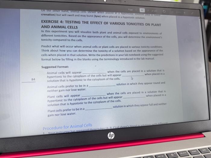 Solved EXERCISE 4: TESTING THE EFFECT OF VARIOUS TONICITIES | Chegg.com