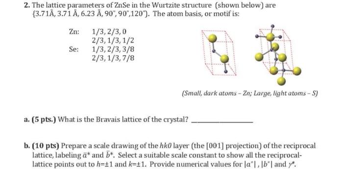 Solved 2. The lattice parameters of ZnSe in the Wurtzite | Chegg.com