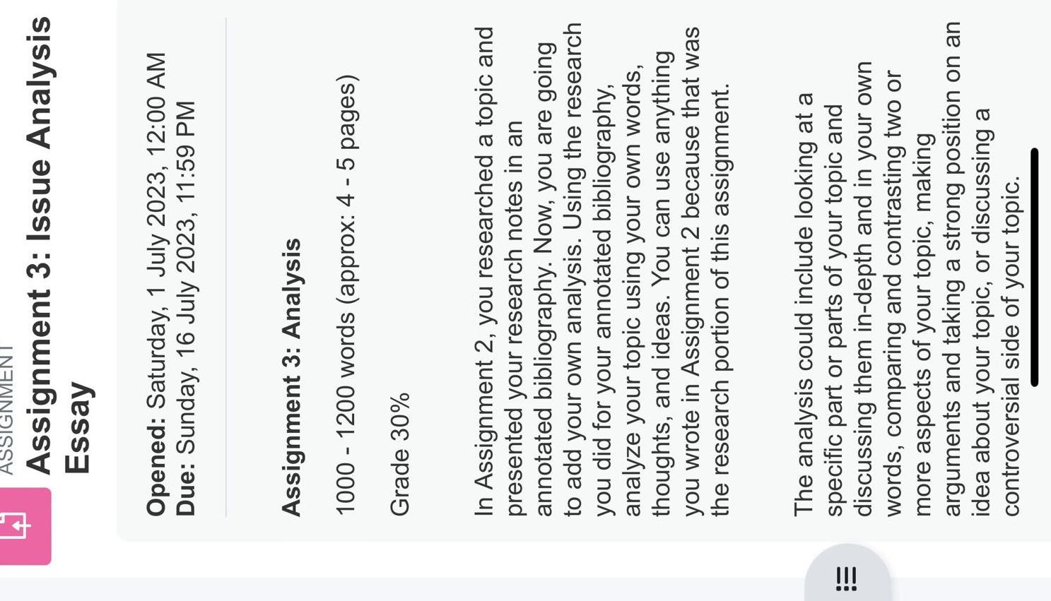 Solved Assignment 3: Issue Analysis Essay Opened: Saturday, | Chegg.com