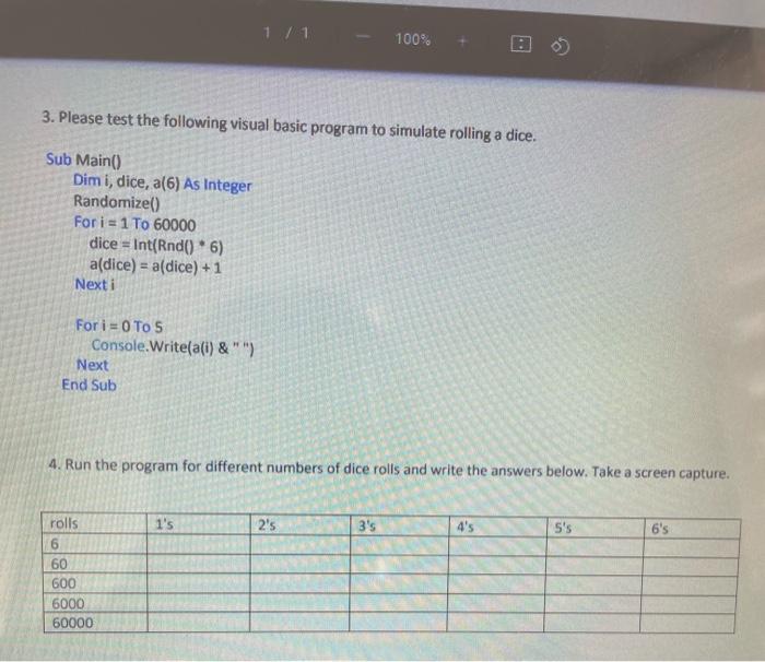 Solved 1 1 1 100% + Name 1. Write a visual basic program to | Chegg.com