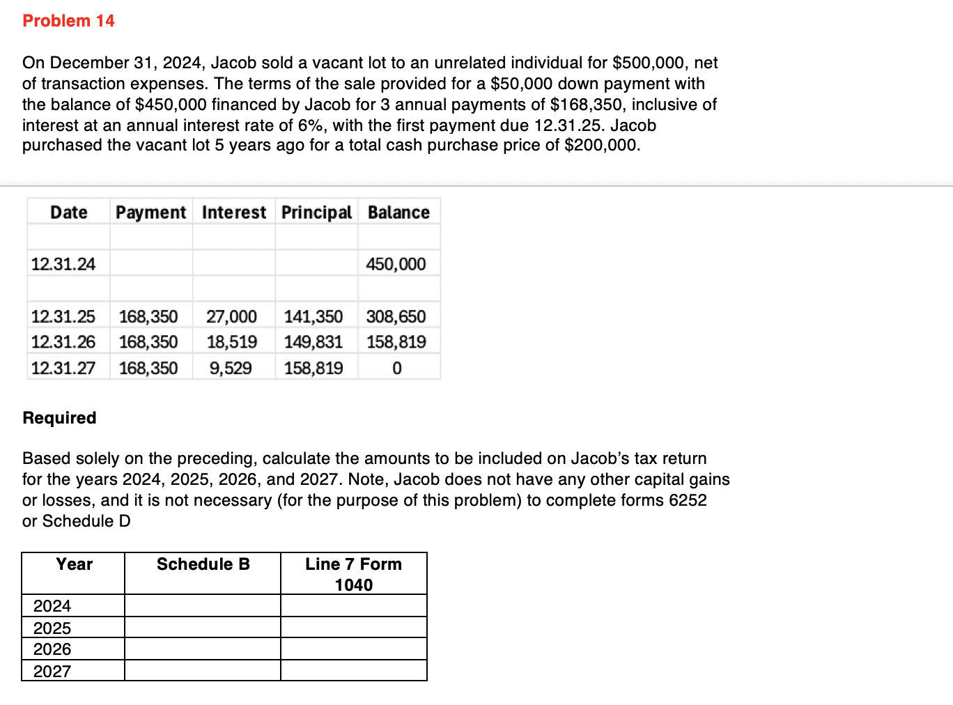 Solved Problem 14 ﻿On December 31, 2024, ﻿Jacob sold a | Chegg.com