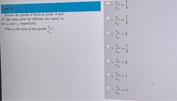 part 2 of 2 Denote the speeds of block at point A and | Chegg.com