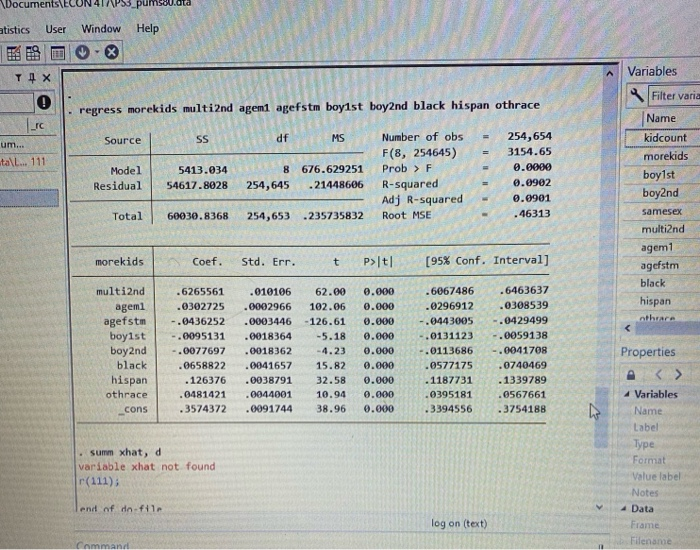 Solved Use the command “regress” to estimate the effect of | Chegg.com