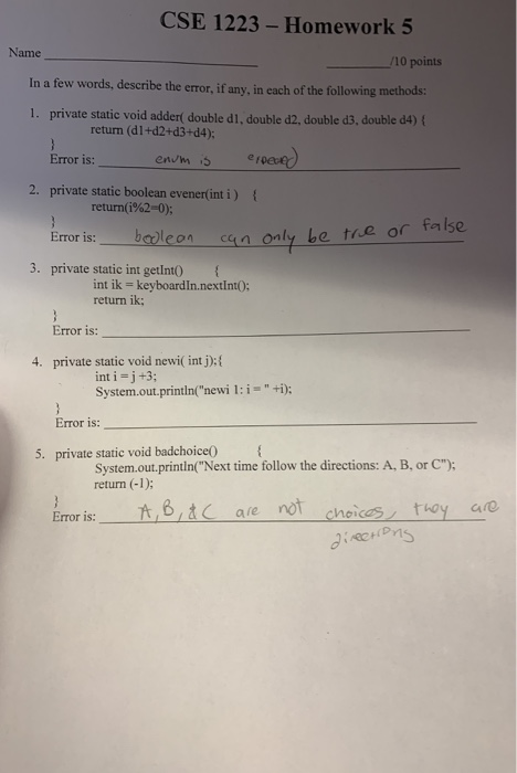 Solved CSE 1223 - Homework 5 Name 710 points In a few words, | Chegg.com