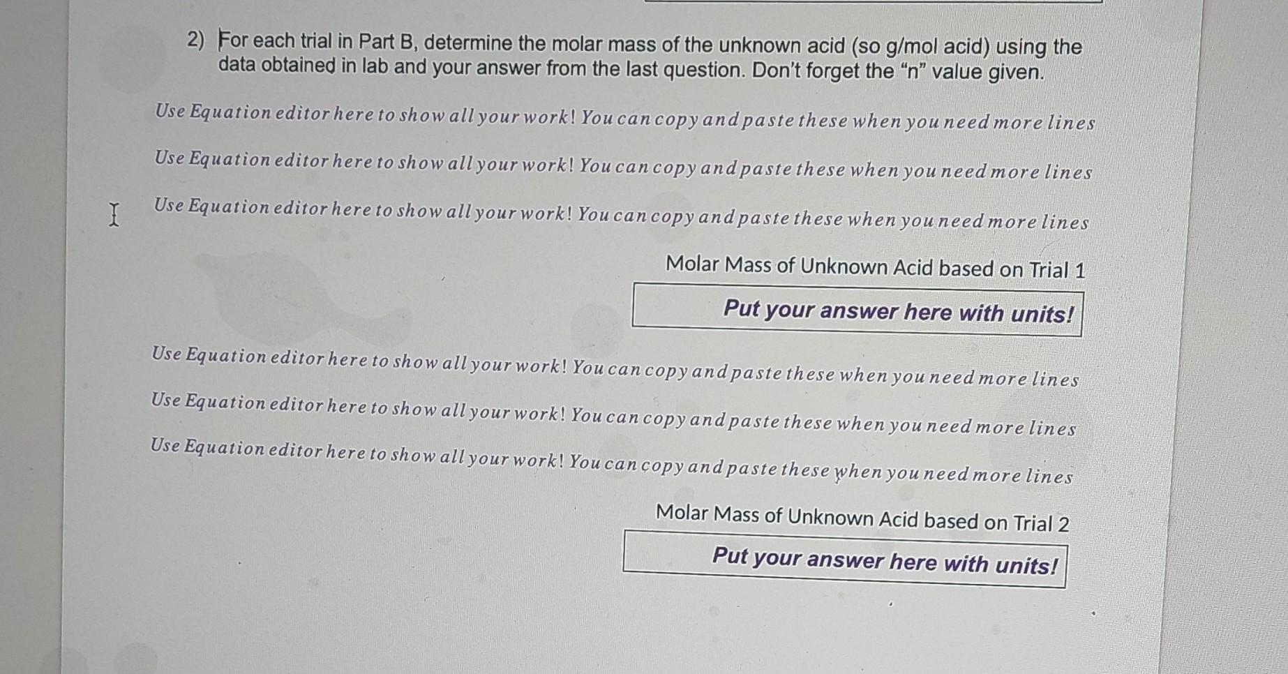 Solved 1) For each trial in Part B, determine the moles of | Chegg.com