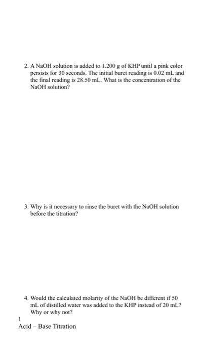 Solved hehe 1 Acid - Base Titration Name: Section: Date: | Chegg.com