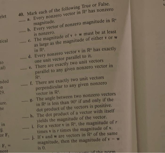 Solved 40. Mark each of the following True or False. a. | Chegg.com