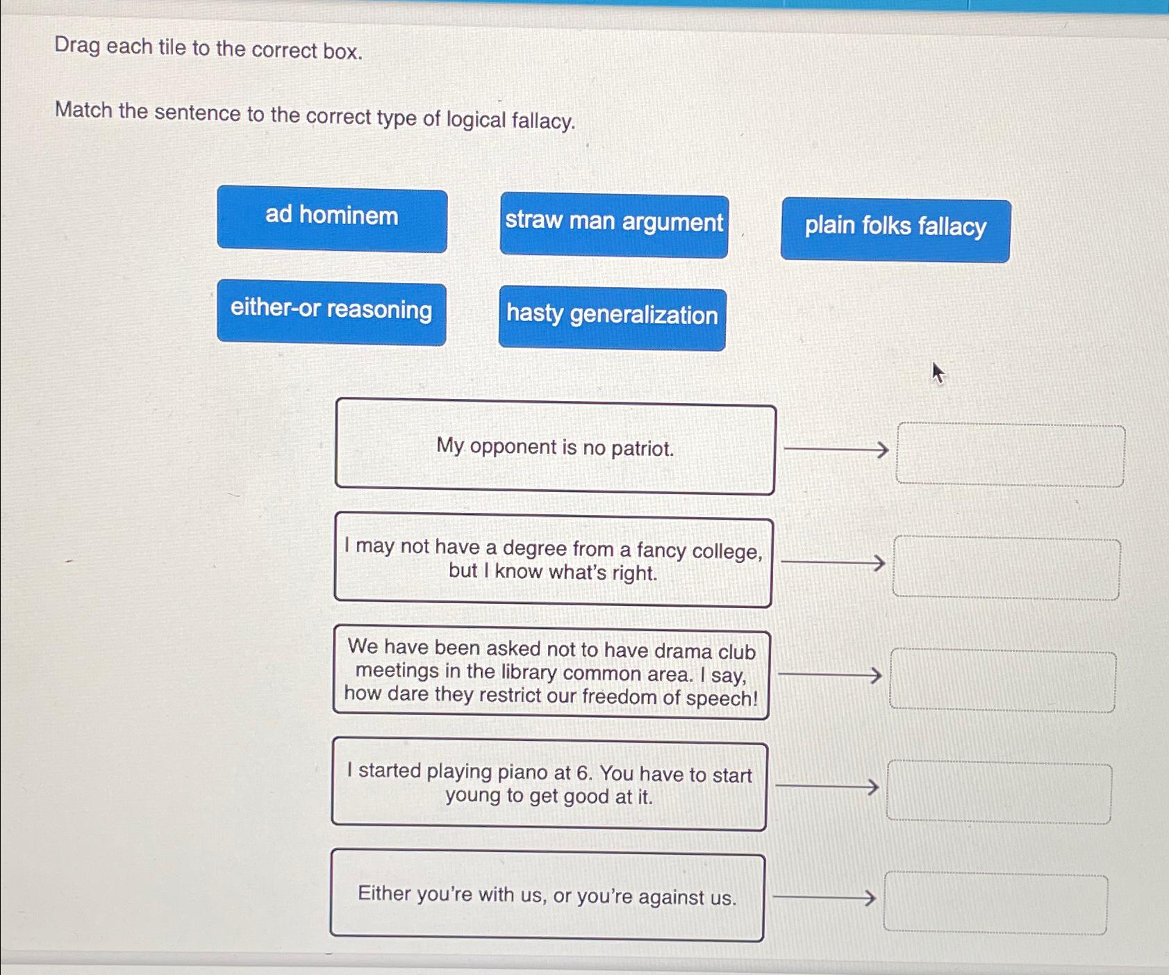 Solved Drag each tile to the correct box.Match the sentence | Chegg.com