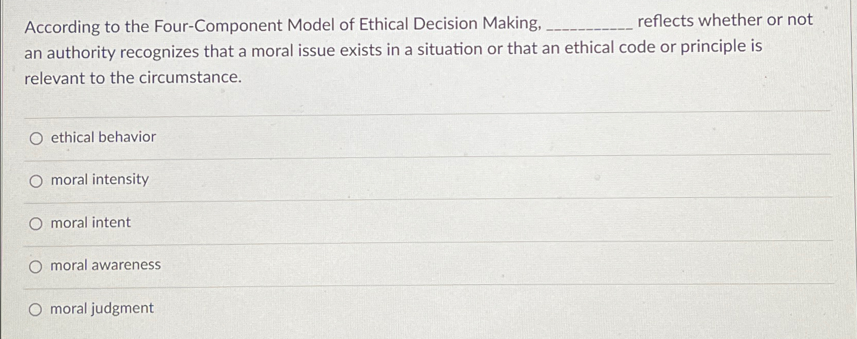 Solved According to the Four-Component Model of Ethical | Chegg.com