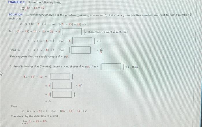 Solved EXAMPLE 2 Prove the following limit. limx→65x−13=12 | Chegg.com